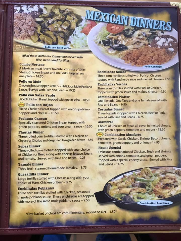 Menu at Mexico Chiquito restaurant, Lowell
