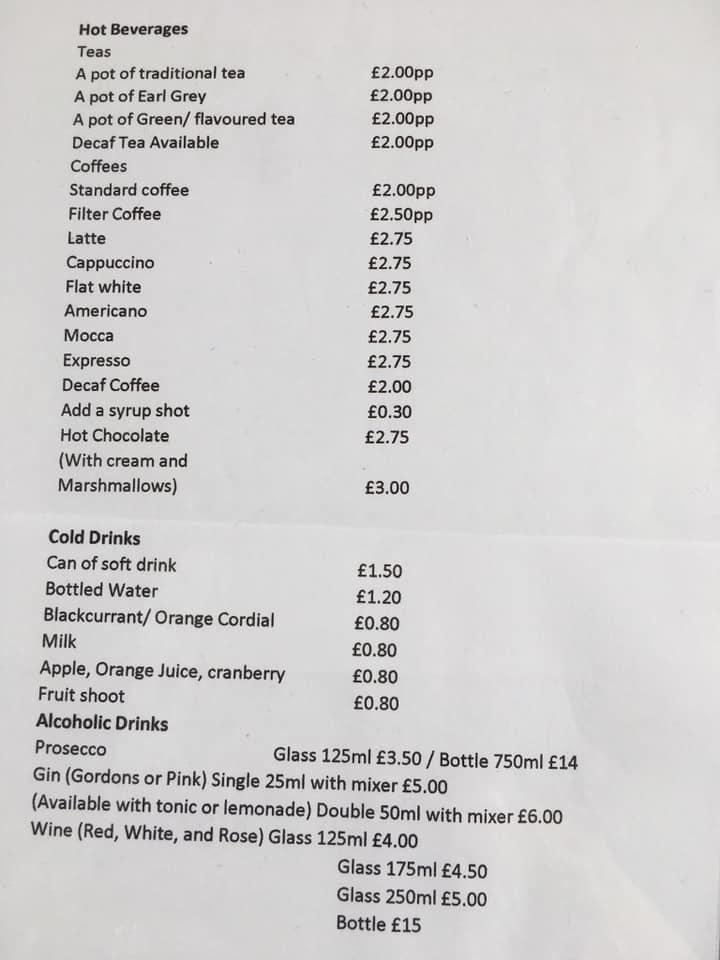 Menu at Safari narrow boat tearoom cafe, Manchester