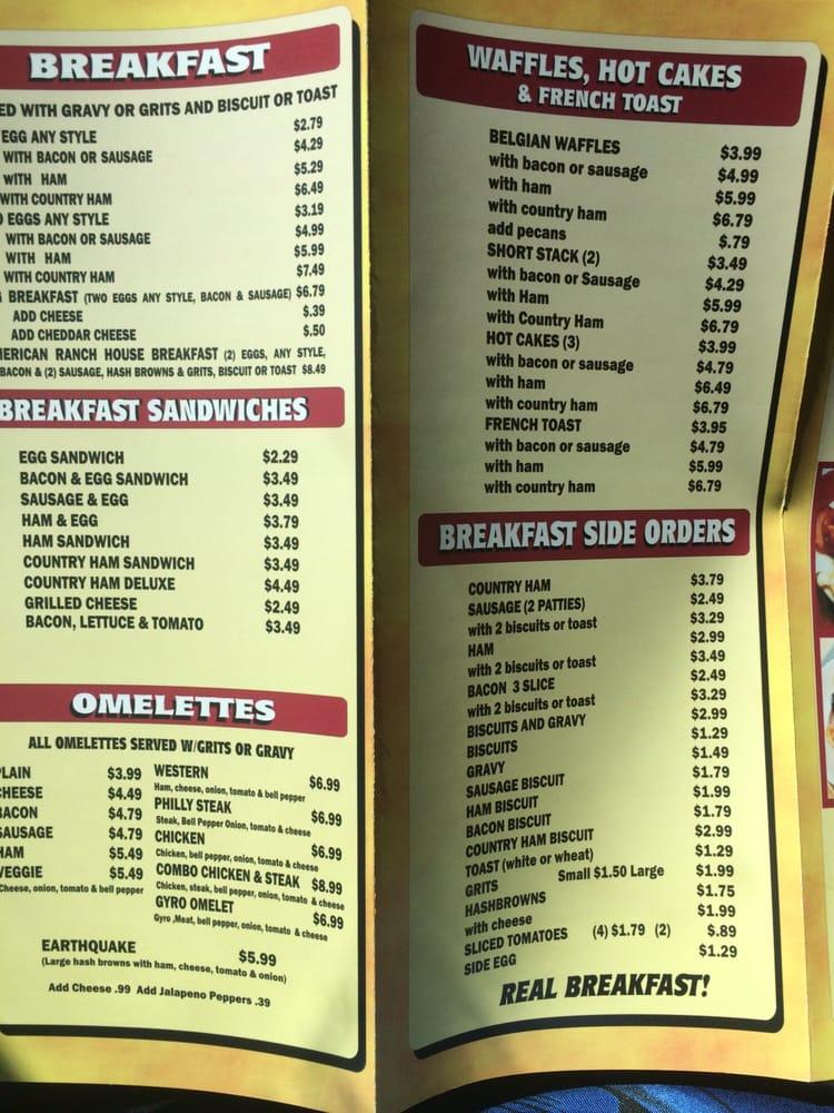 Menu at American Ranch House restaurant, Tarrant, Pinson Valley Pkwy