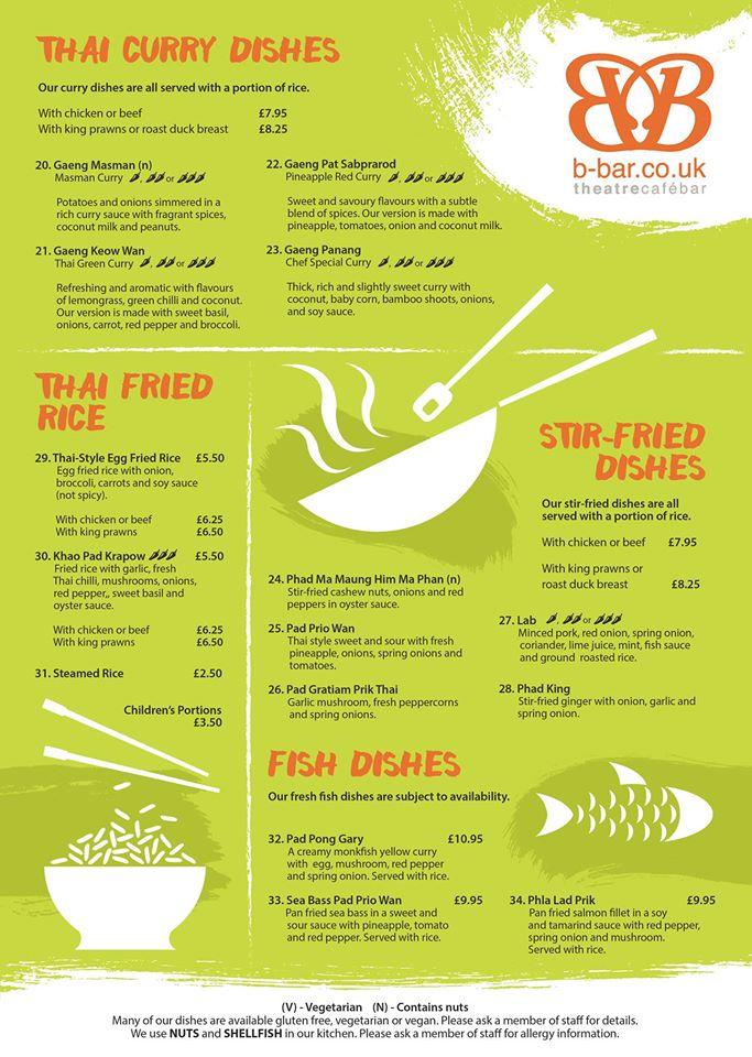 Menu at B-Bar, Plymouth, The Barbican Theatre