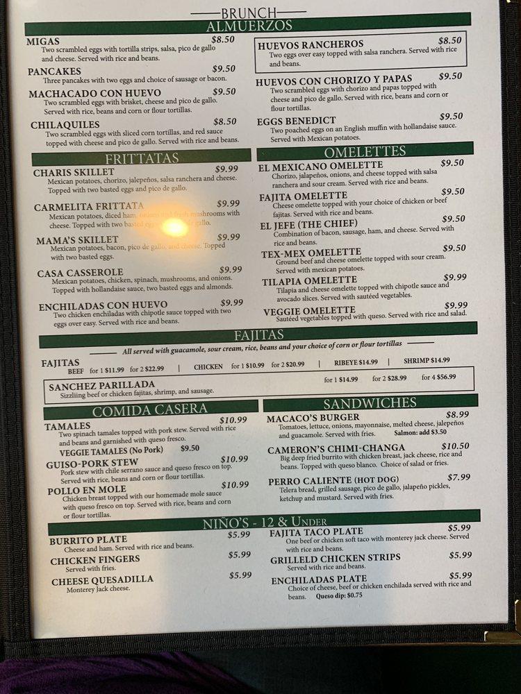Menu at Casa Mama's Restaurant, Dallas