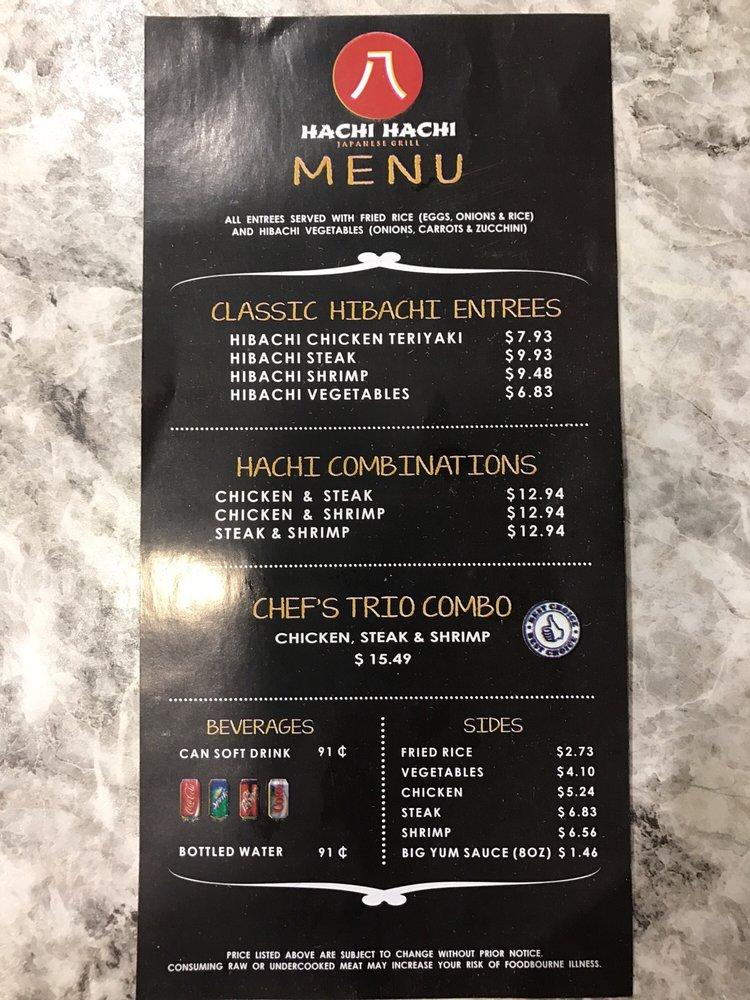 Menu at Hachi Hachi restaurant, El Dorado