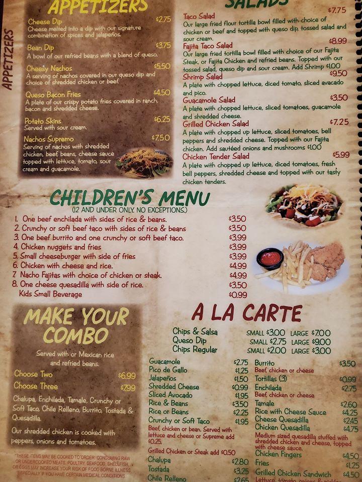 Menu at Los tres agaves restaurant, Owingsville