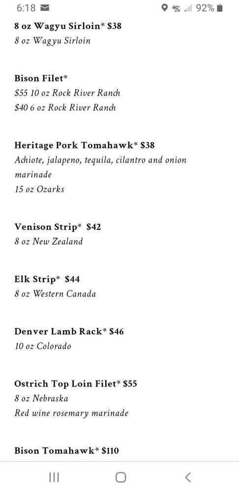 Menu at Primus Restaurant, Durango