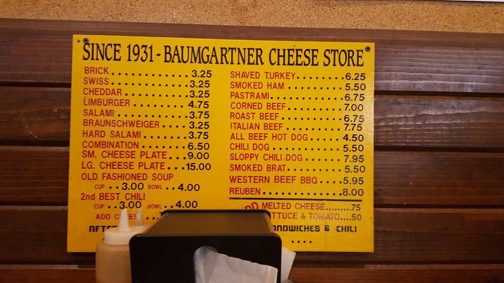Menu at Baumgartner's Cheese Store & Tavern pub & bar, Monroe