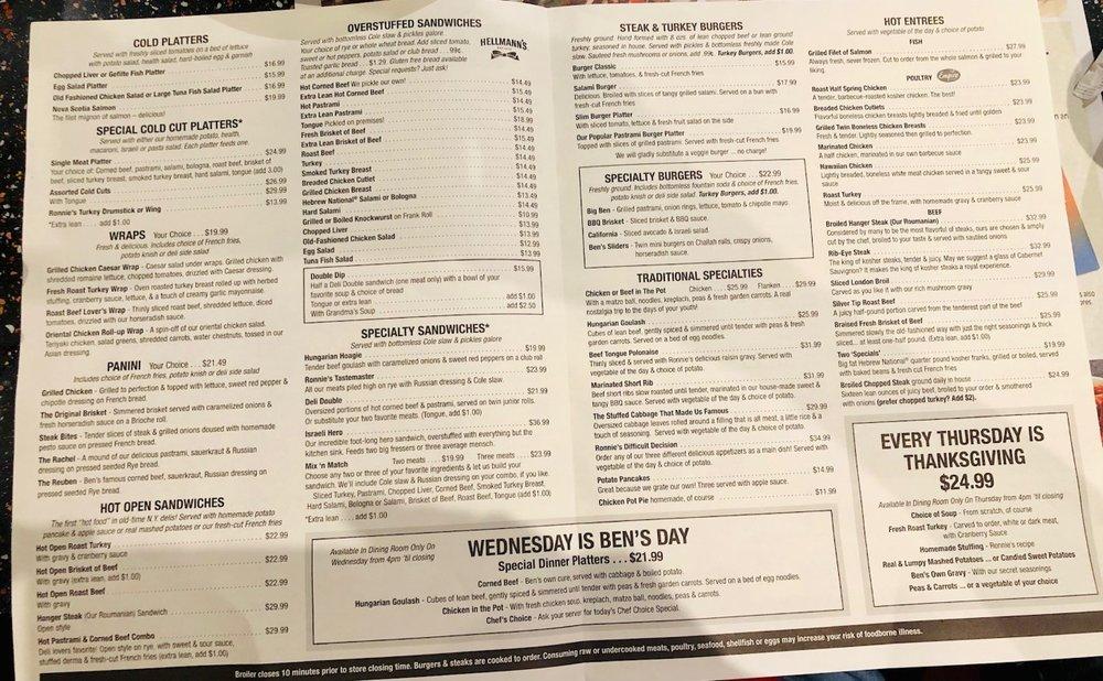 Menu at Ben's Kosher Delicatessen Restaurant & Caterers, Boca Raton
