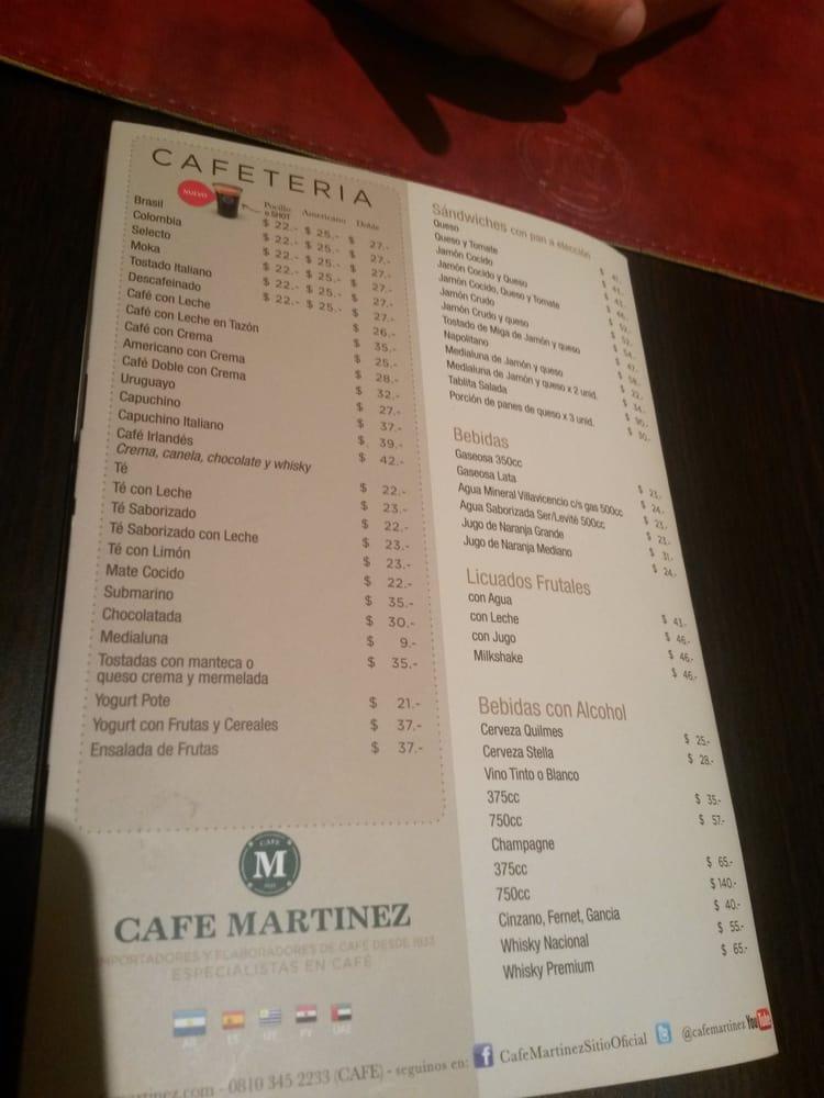 Carta de Café Martinez, Buenos Aires, Moldes