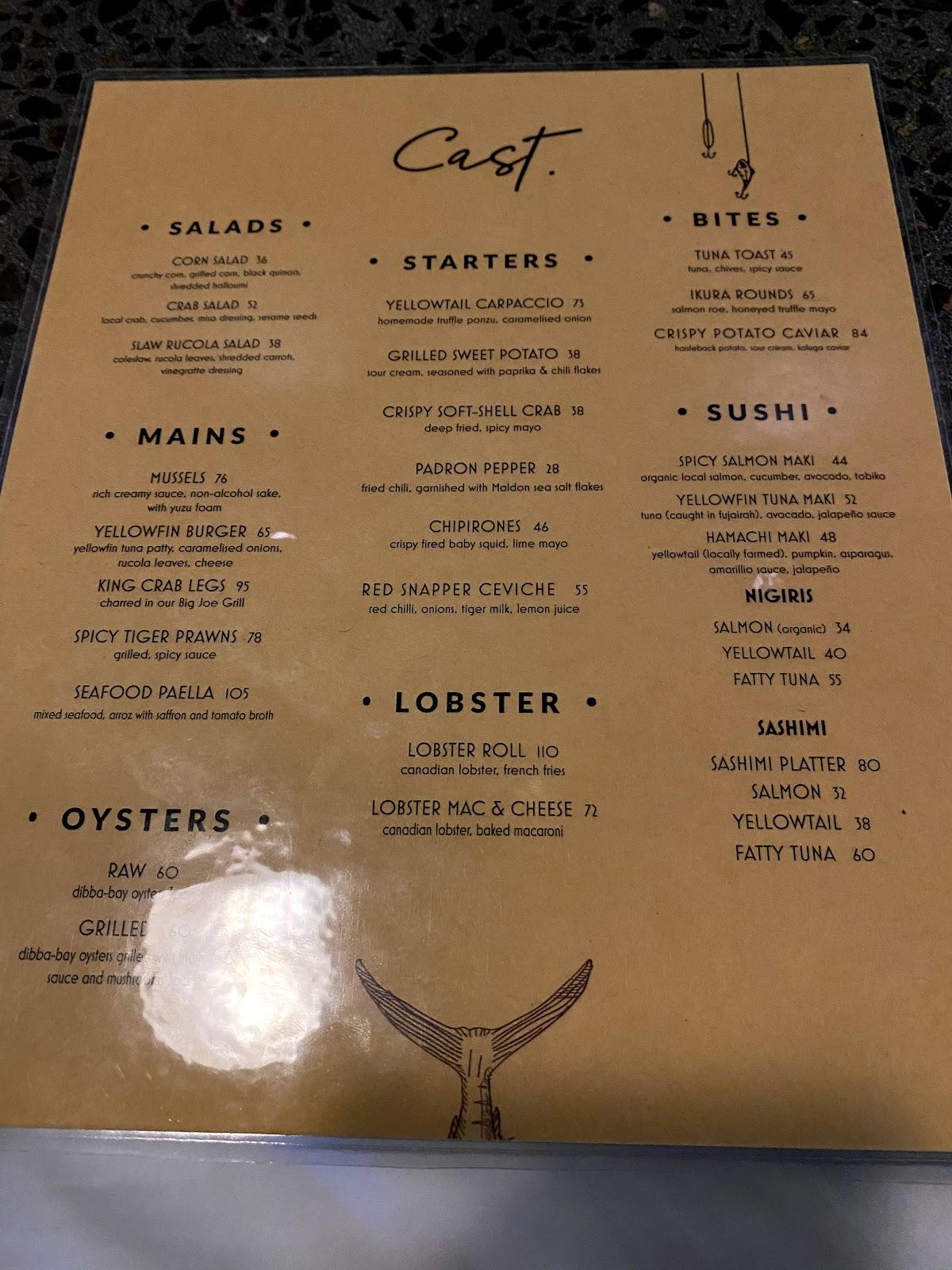 Menu at Cast Restaurant, Dubai