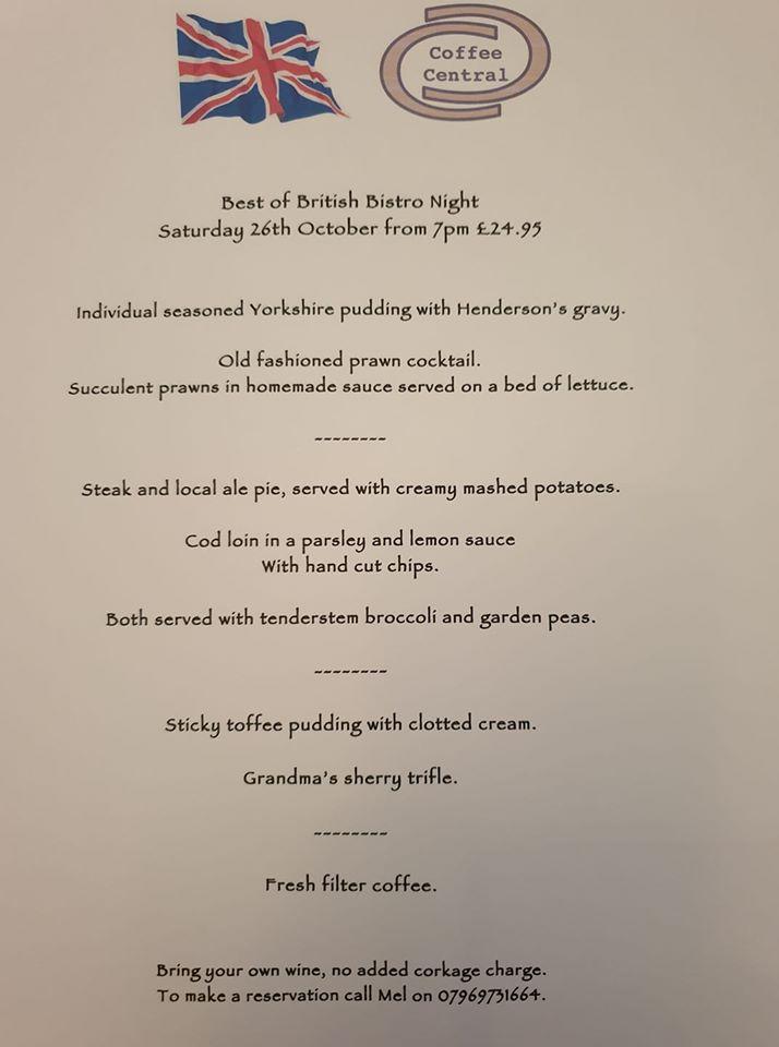 Menu at Coffee Central cafe, Dronfield