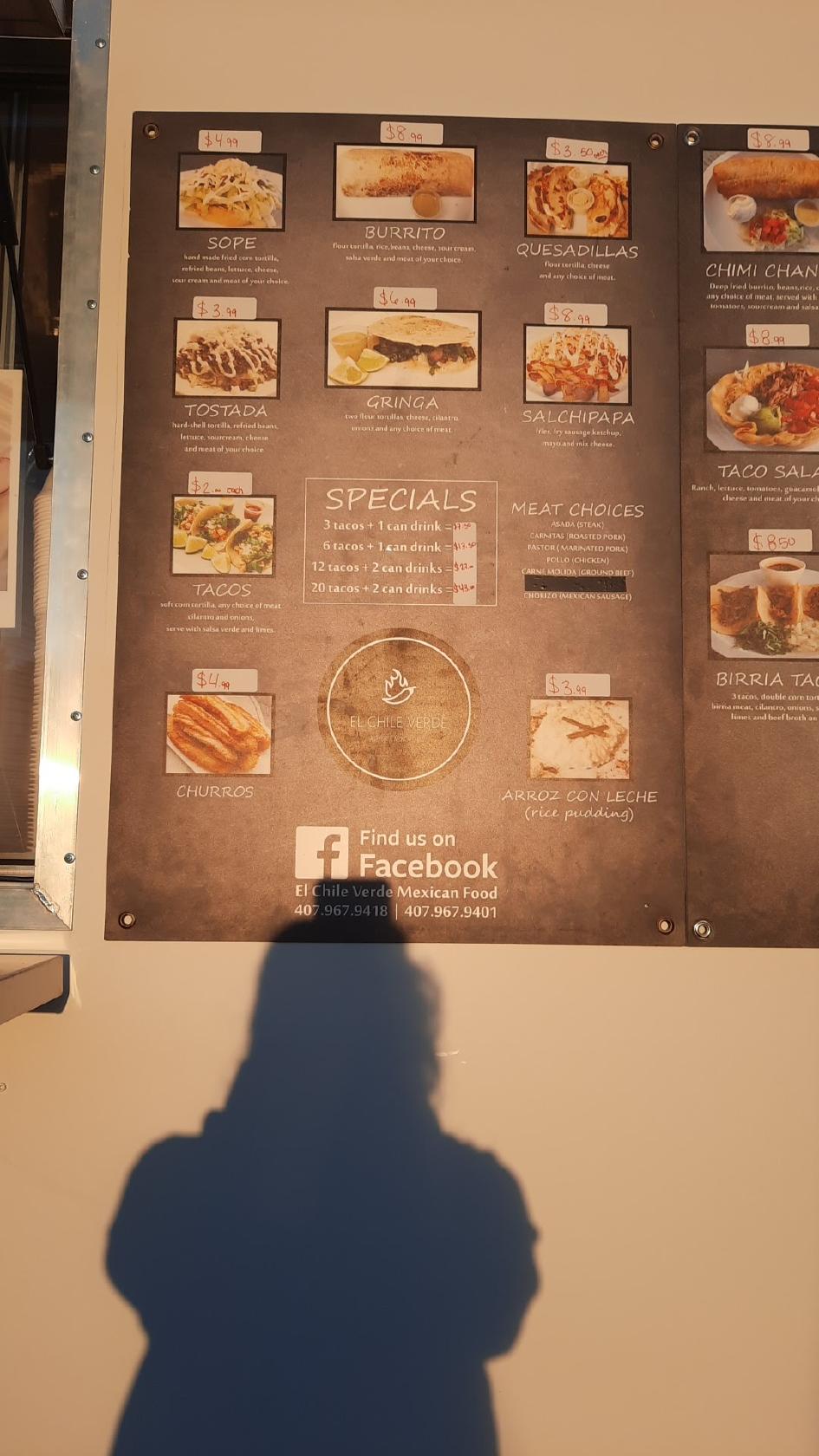 Menu at El Chile Verde Mexican Food restaurant, Lake Hamilton