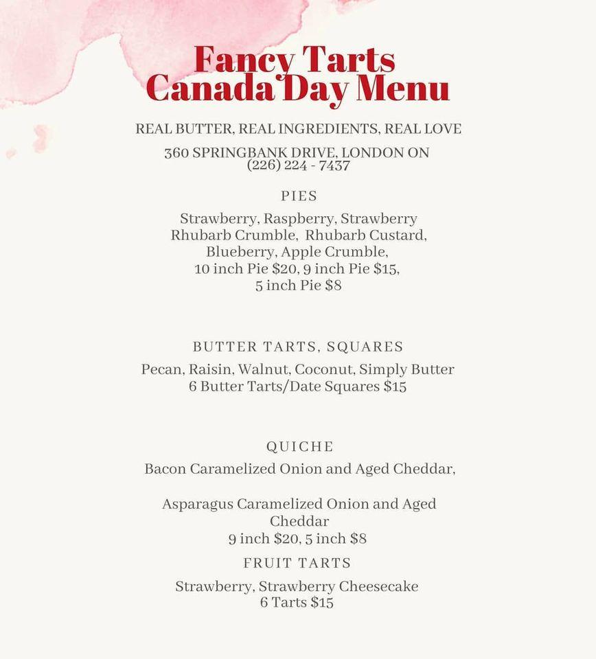 Menu at Fancy Tarts cafe, London