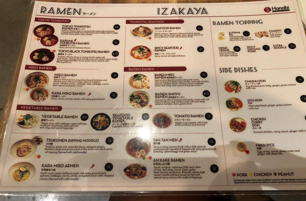 Menu at Hanabi Ramen Carrollton restaurant, Carrollton