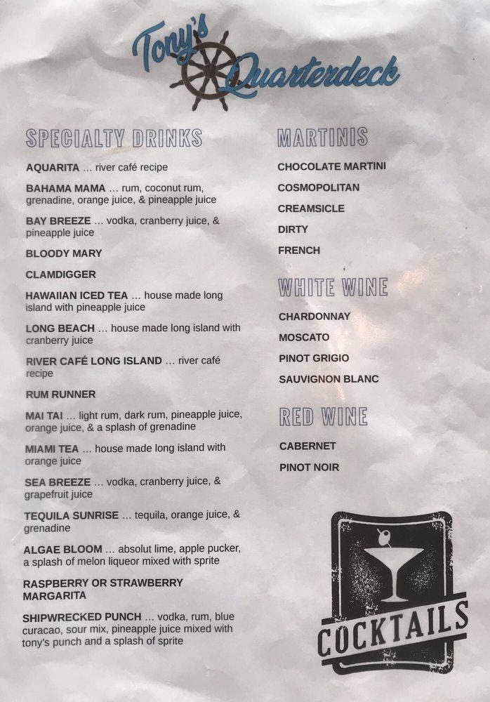Menu at Tony’s Quarterdeck pub & bar, Toledo