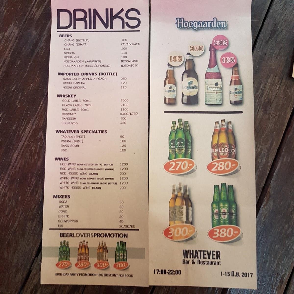 Carta de Whatever Bar, Bangkok, 607/2