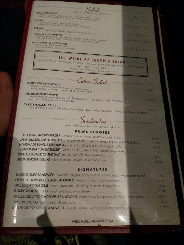 Menu at Wildfire pub & bar, Oak Brook, 232 Oakbrook Center