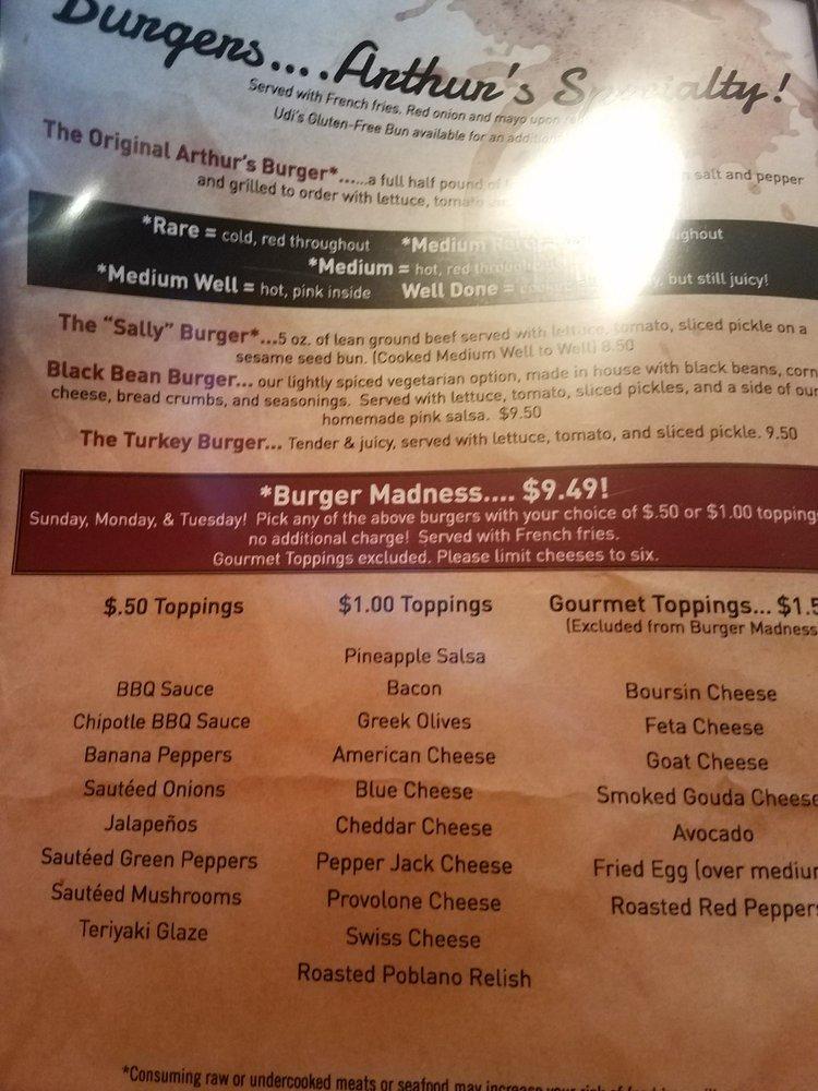 Menu at Arthur's pub & bar, Cincinnati, Beechmont Ave