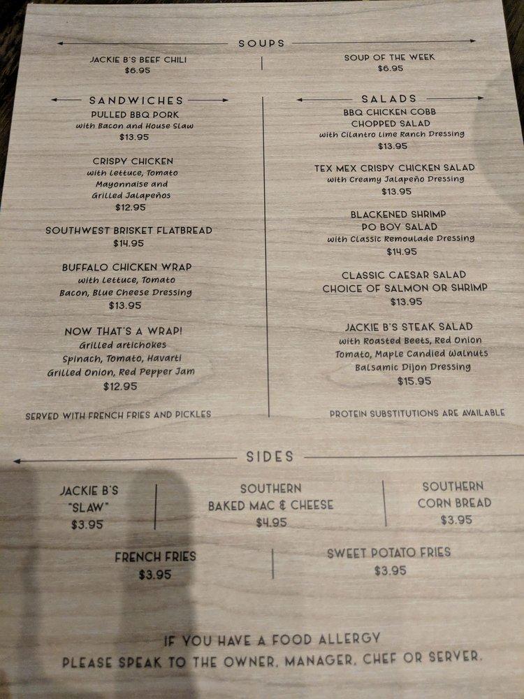 Menu at Jackie B's pub & bar, Scarsdale