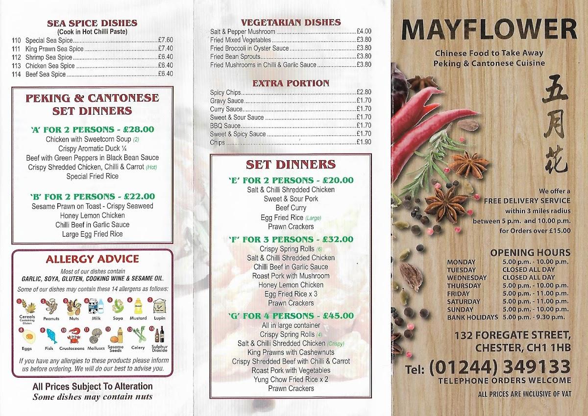 Menu at Mayflower fast food, Chester