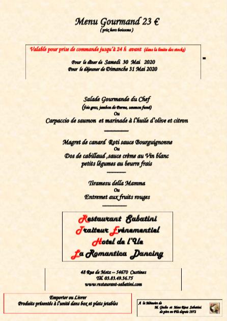 Menu at Hotel restaurant sabatini, Custines