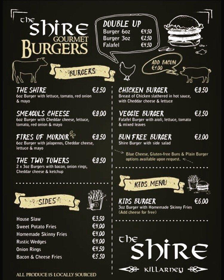 Menu at The Shire Bar & Cafe, Killarney