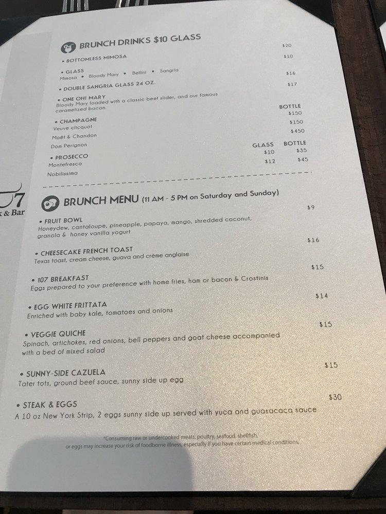 Menu at 107 Steak & Bar, Doral, NW 107th Ave
