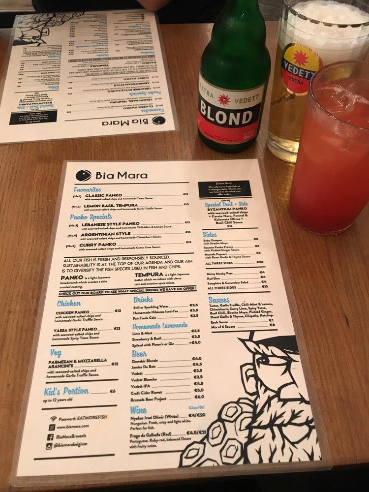 Menu at Bia Mara, Brussels, Rue du Marché aux Poulets 41