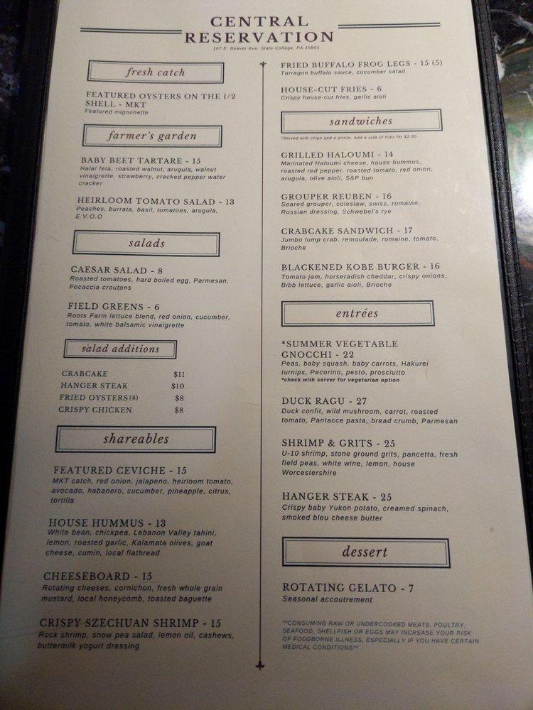 Menu at Central Reservation pub & bar, State College