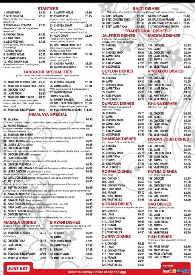 Menu at Himalaya fast food, Purley, 24 Godstone Rd
