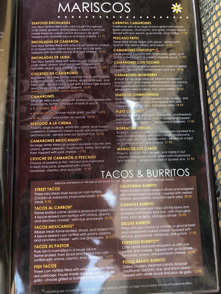 Menu at Las Margaritas restaurant, Issaquah