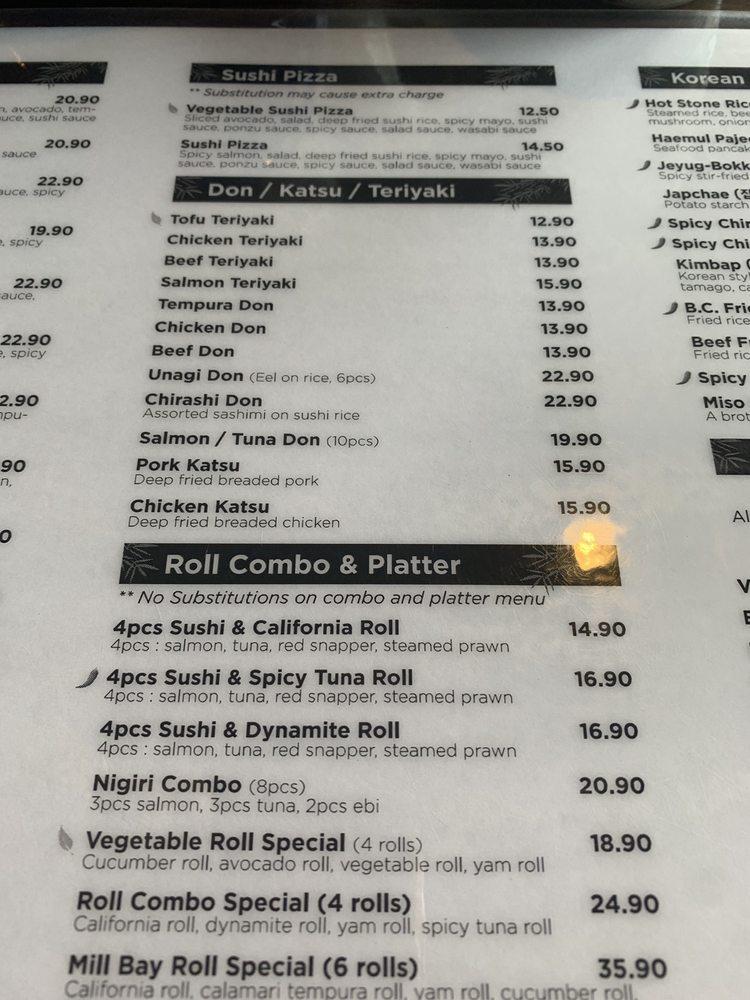 Menu at Mill Bay Sushi restaurant, Mill Bay