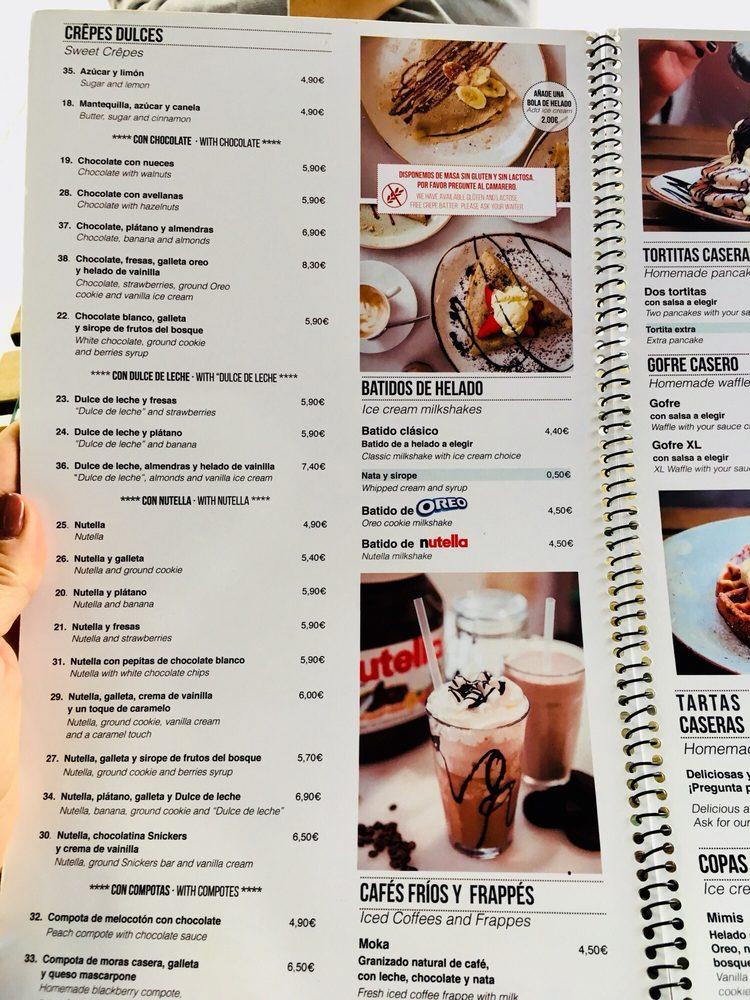 Menu at Mimi's Creperia cafe, Madrid