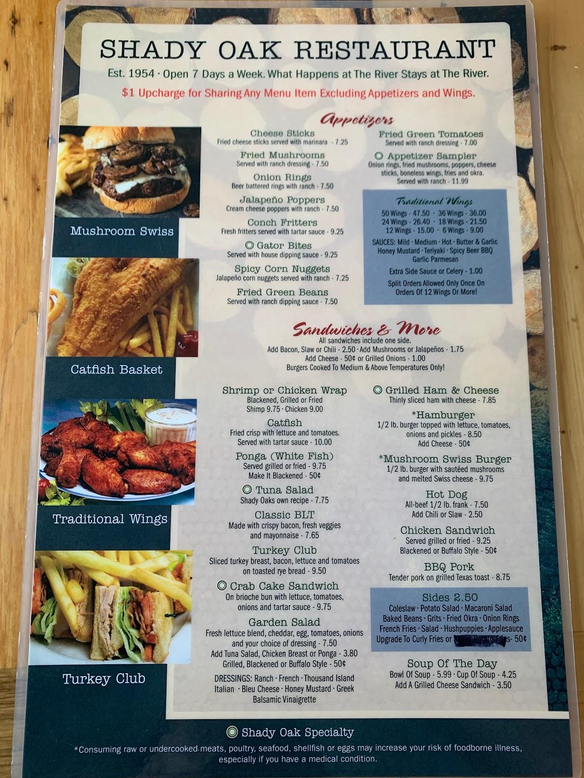 Menu at Shady Oak Restaurant, DeLand, New York Ave W