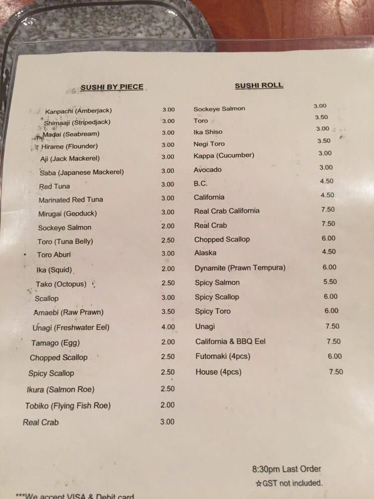 Menu at Sushi Hachi restaurant, Richmond, Odlin Crescent