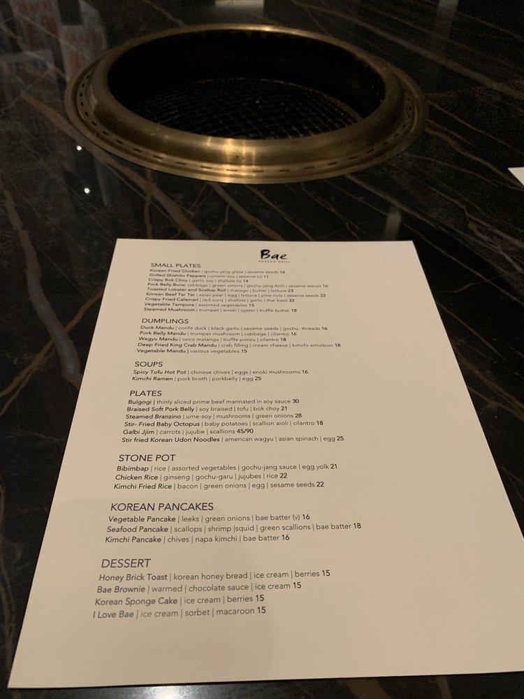 Menu at Bae Korean Grill BBQ, Hollywood