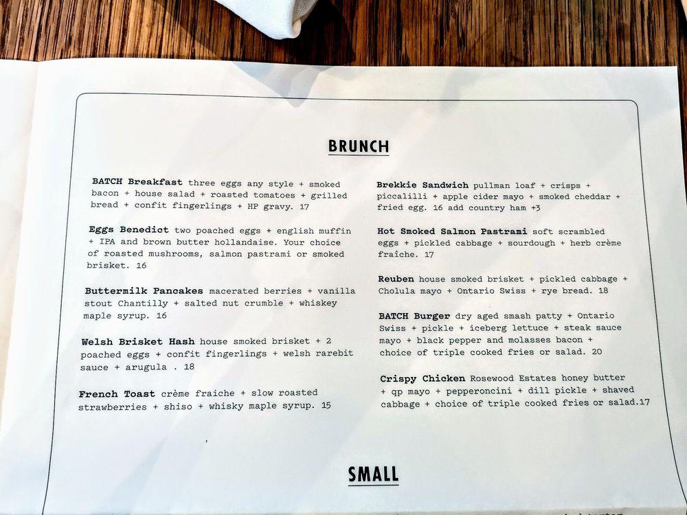 Menu at Batch House pub & bar, Toronto