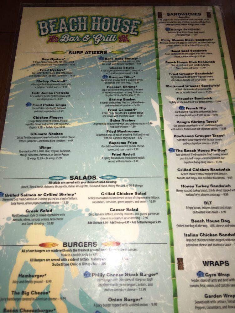 Menu at Beach House Bar & Grill, Myrtle Beach, N Ocean Blvd