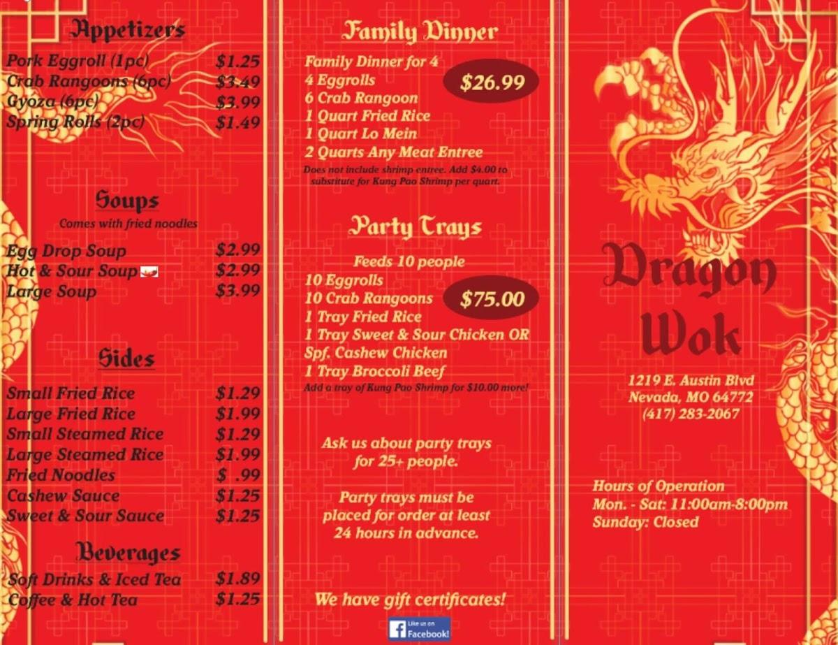 Menu at Dragon wok restaurant, Nevada