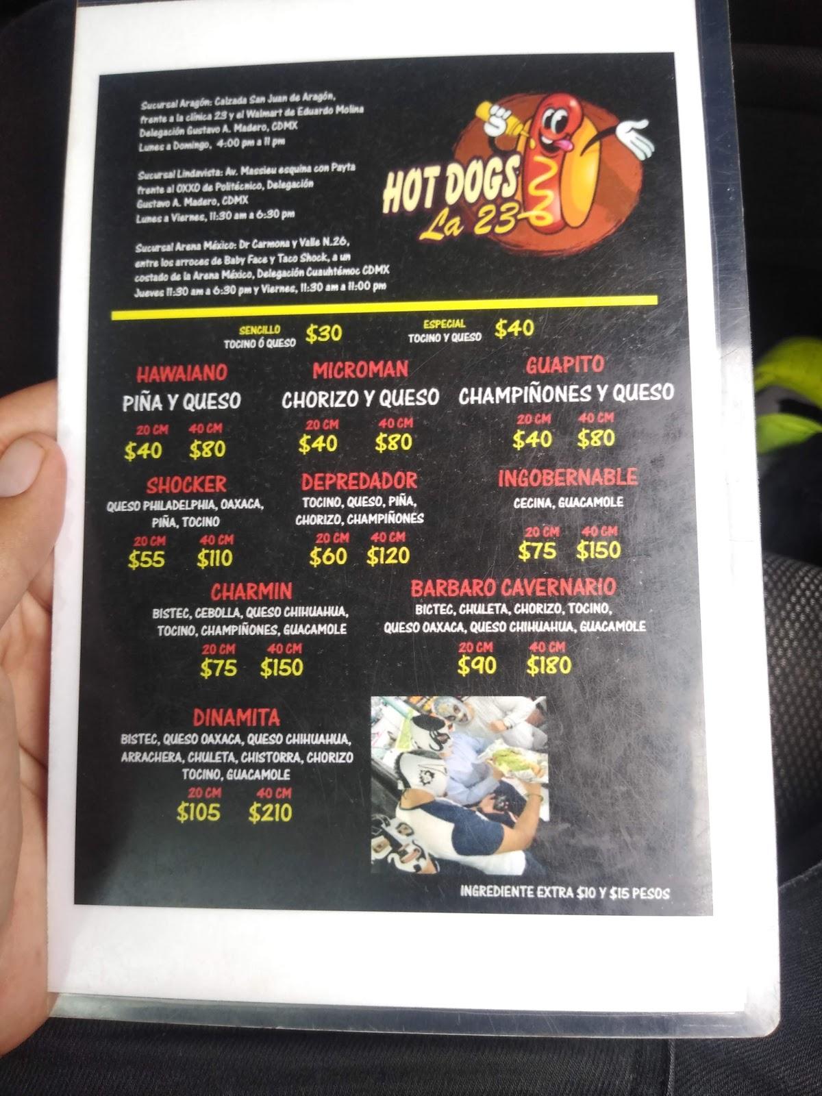 Carta del restaurante Hot Dogs La 23, Mexico