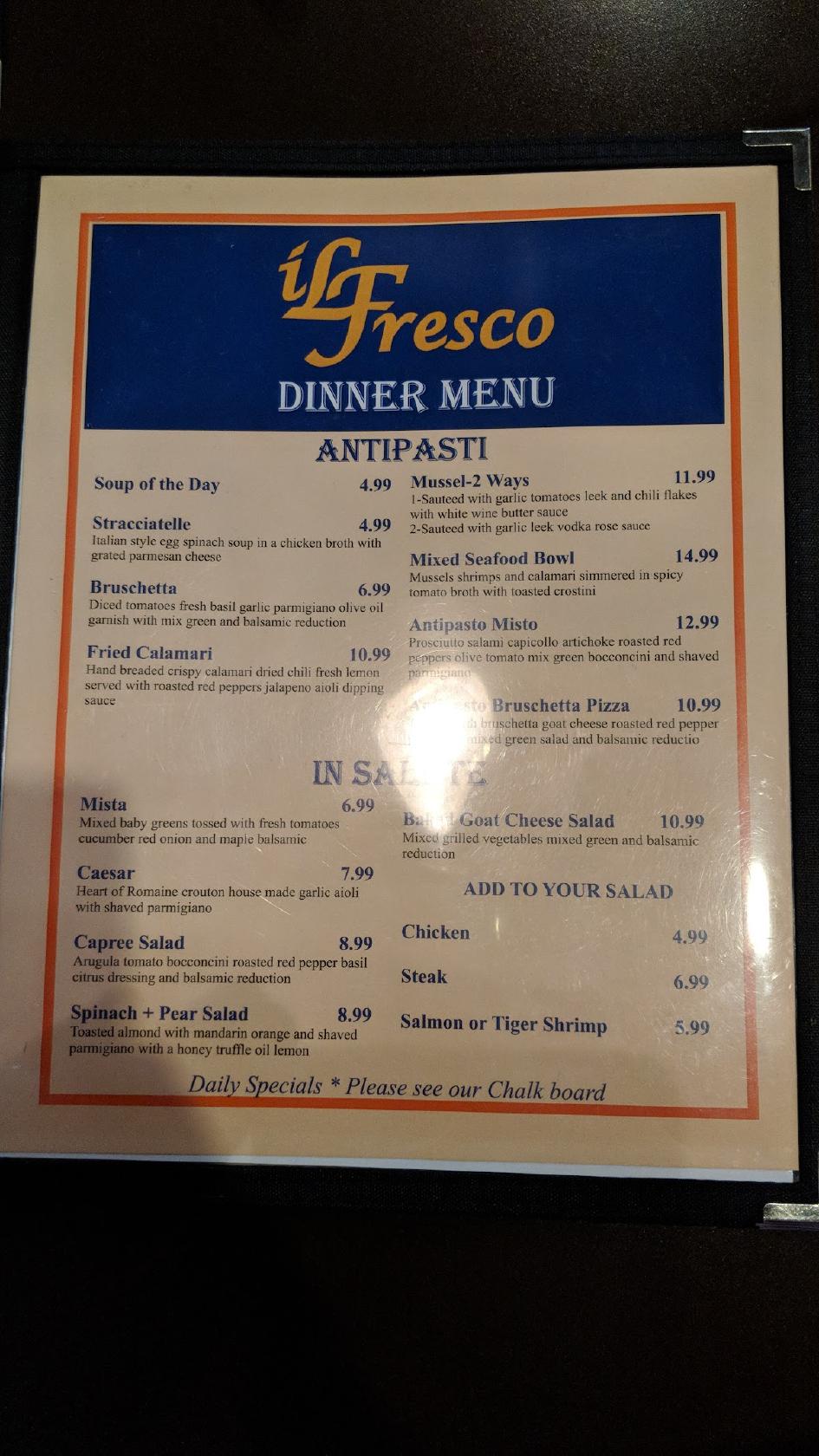 Menu at Il Fresco Restaurant, Toronto, Kingston Rd