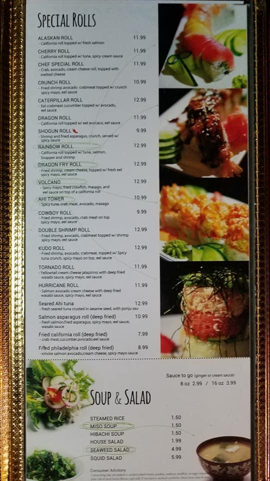 Menu at Kudo Steakhouse & Sushi, Lawton