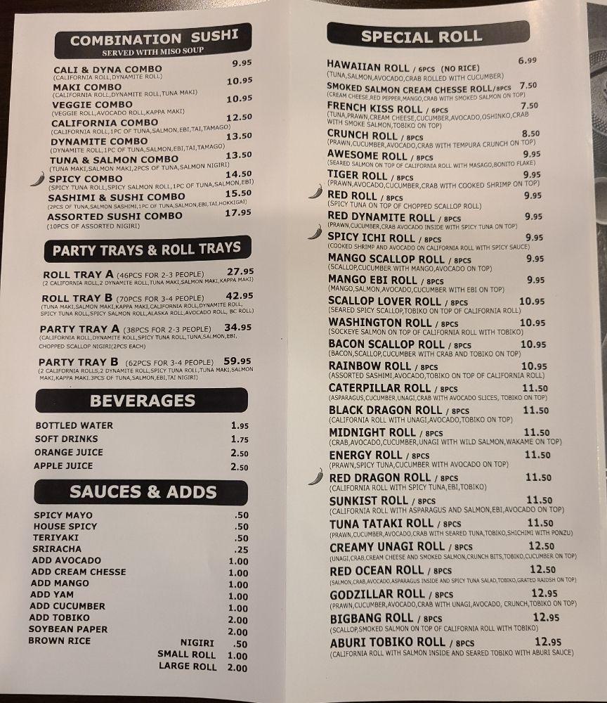Menu at Sushi Musa restaurant, Langley Township
