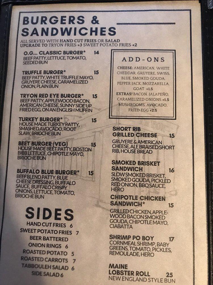 Menu at Tryon Public House, New York City