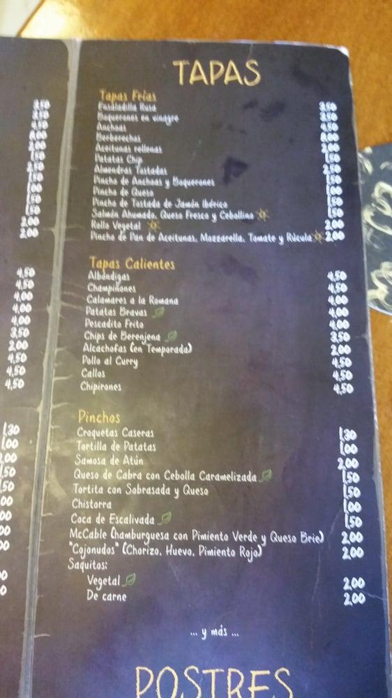 Menu at El Cable pub & bar, Sitges, Carrer Barcelona