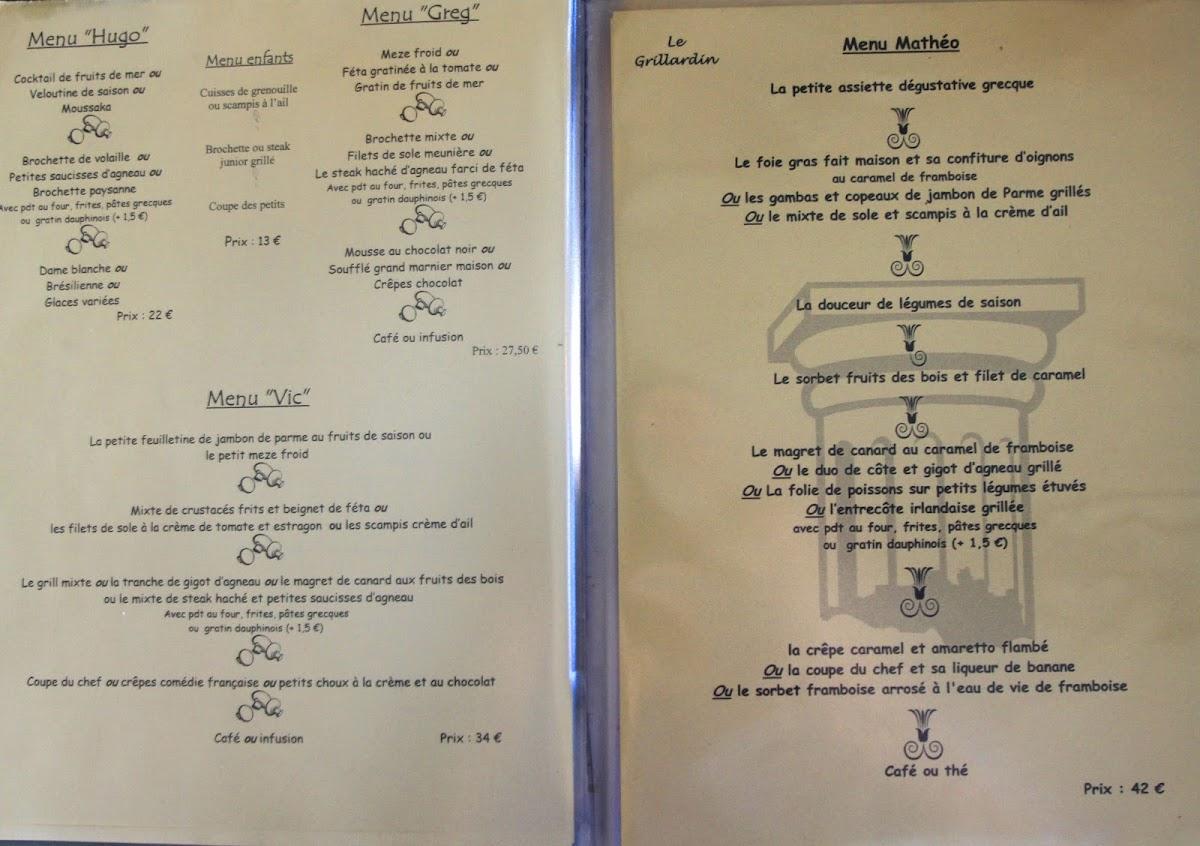 Menu au Le Grillardin, Frameries