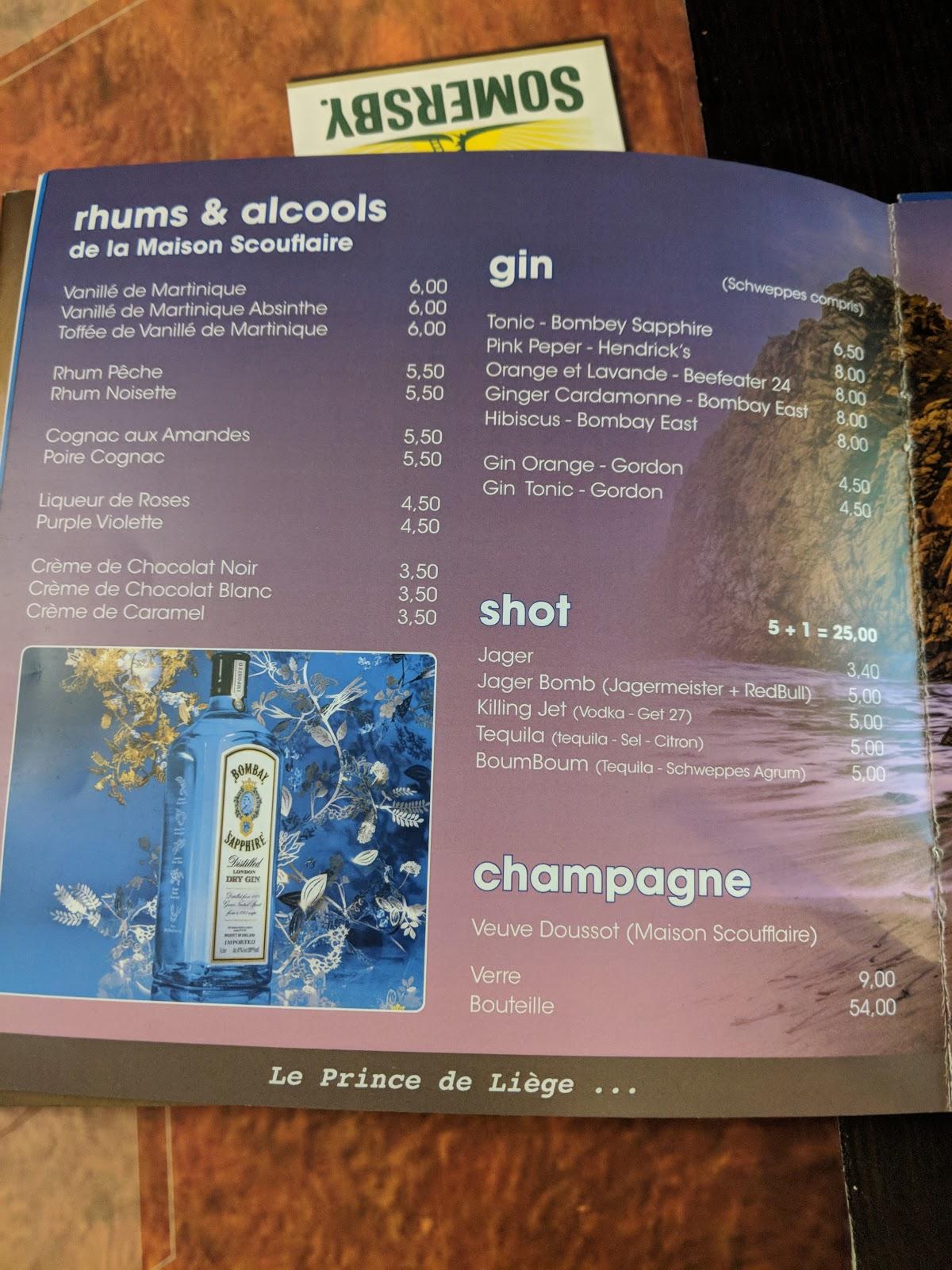 Menu au Les Terrasses du Prince, Gembloux
