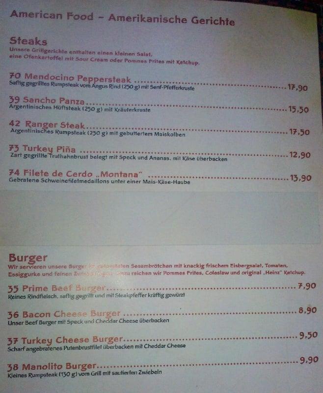 Menu at Manolito's restaurant, Augsburg, Thelottstraße 2