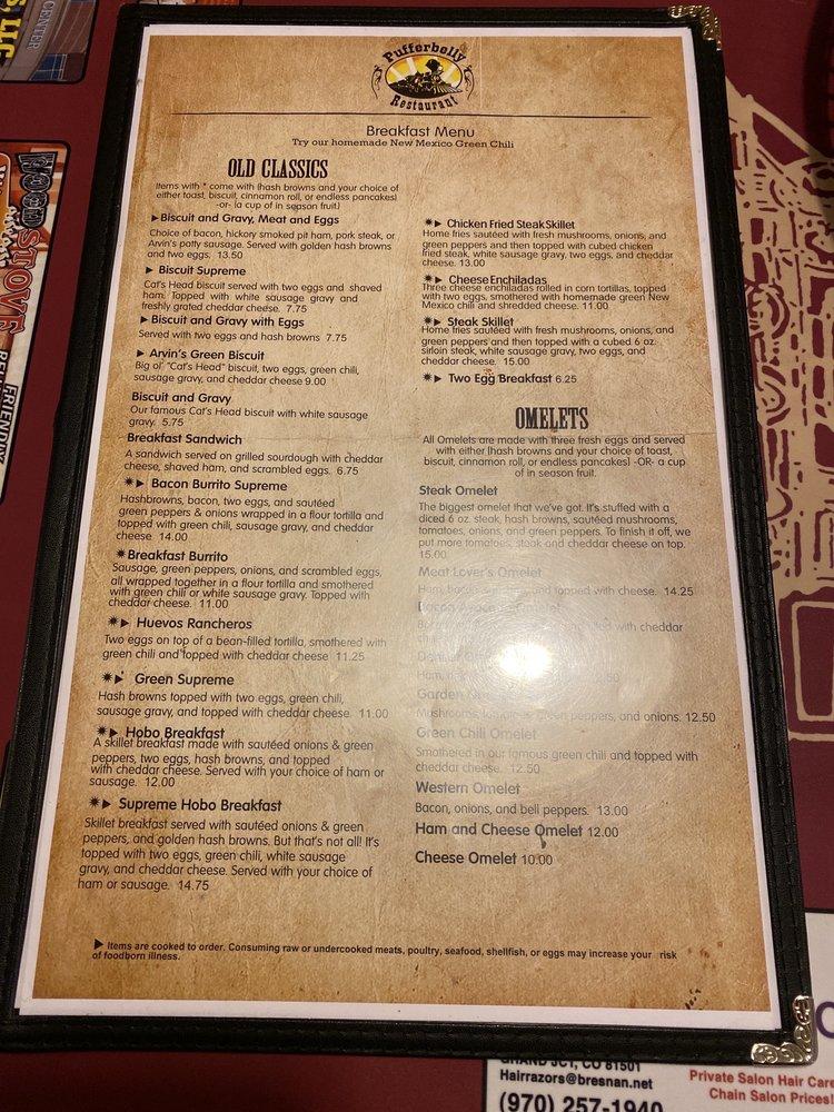 Menu at Pufferbelly Station Restaurant, Grand Junction