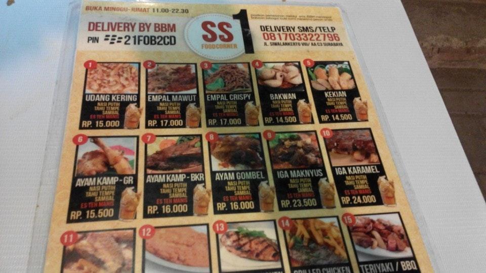 Menu at Sego Sambel Miroso restaurant, Surabaya