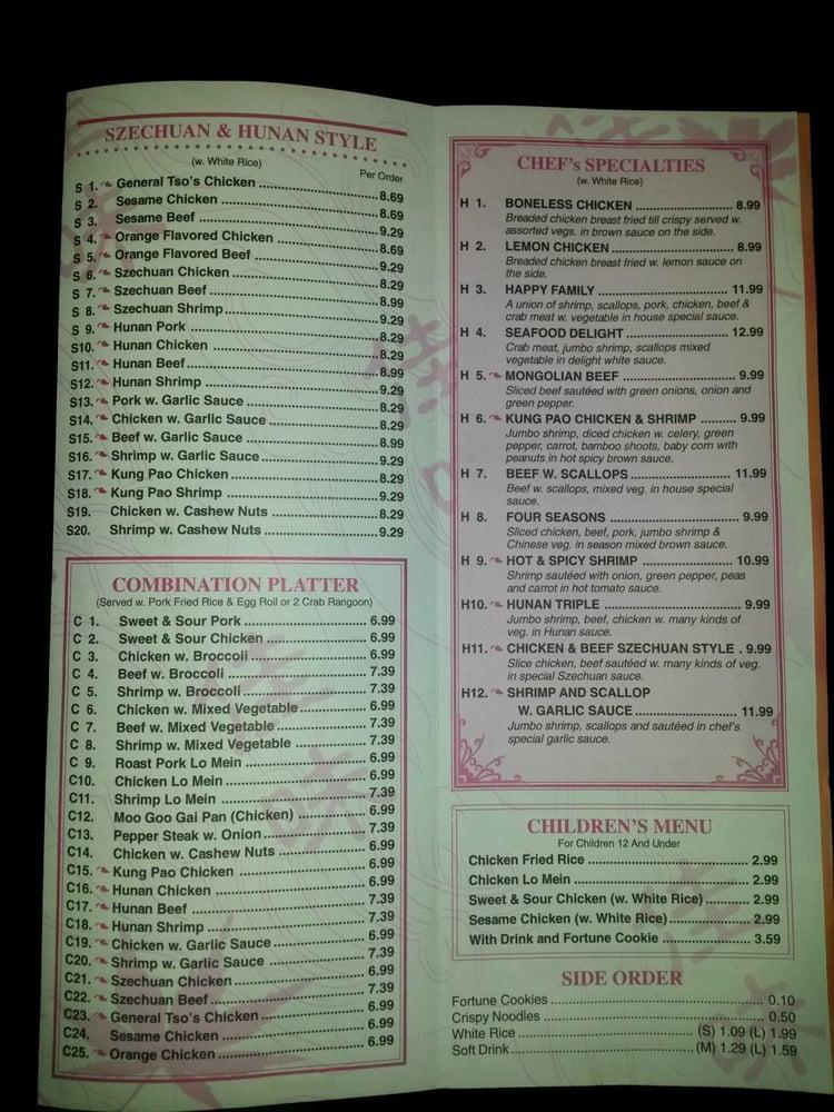 Menu at Taste of China restaurant, Raymore