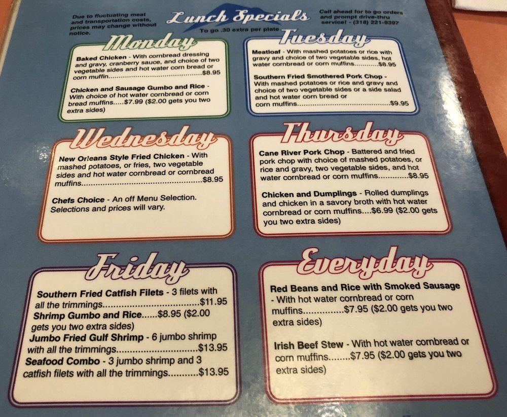 Menu at The Cotton Boll Grill restaurant, Shreveport